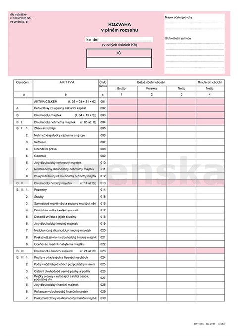 Rozvaha v plném rozsahu A4 1065 OPTYS | Louzenska