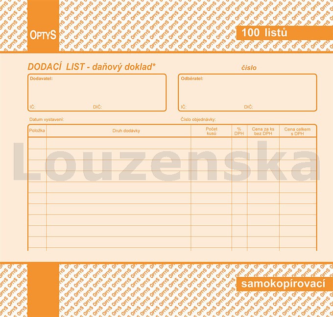 Dodací list 21x20cm SP/100l 1079 OPTYS | Louzenska